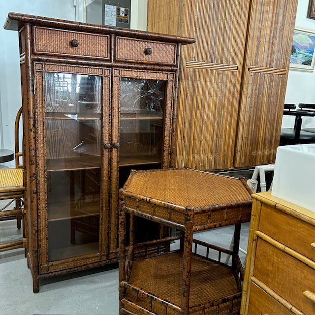 burnt bamboo rattan display cabinet – eclectic patina