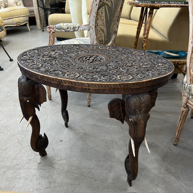 vintage carved elephant side table – eclectic patina