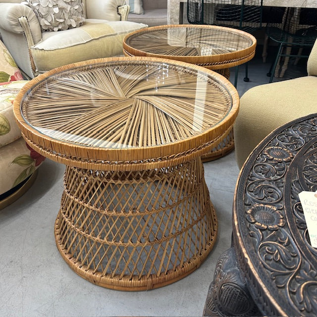 vintage pair buri tables – eclectic patina